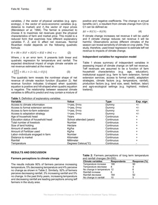 The Impact of Climate Change on Teff Production in Southeast Tigray, Ethiopia | PDF
