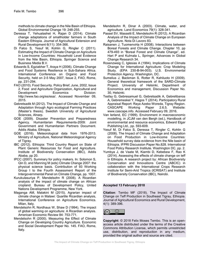 The Impact of Climate Change on Teff Production in Southeast Tigray, Ethiopia | PDF