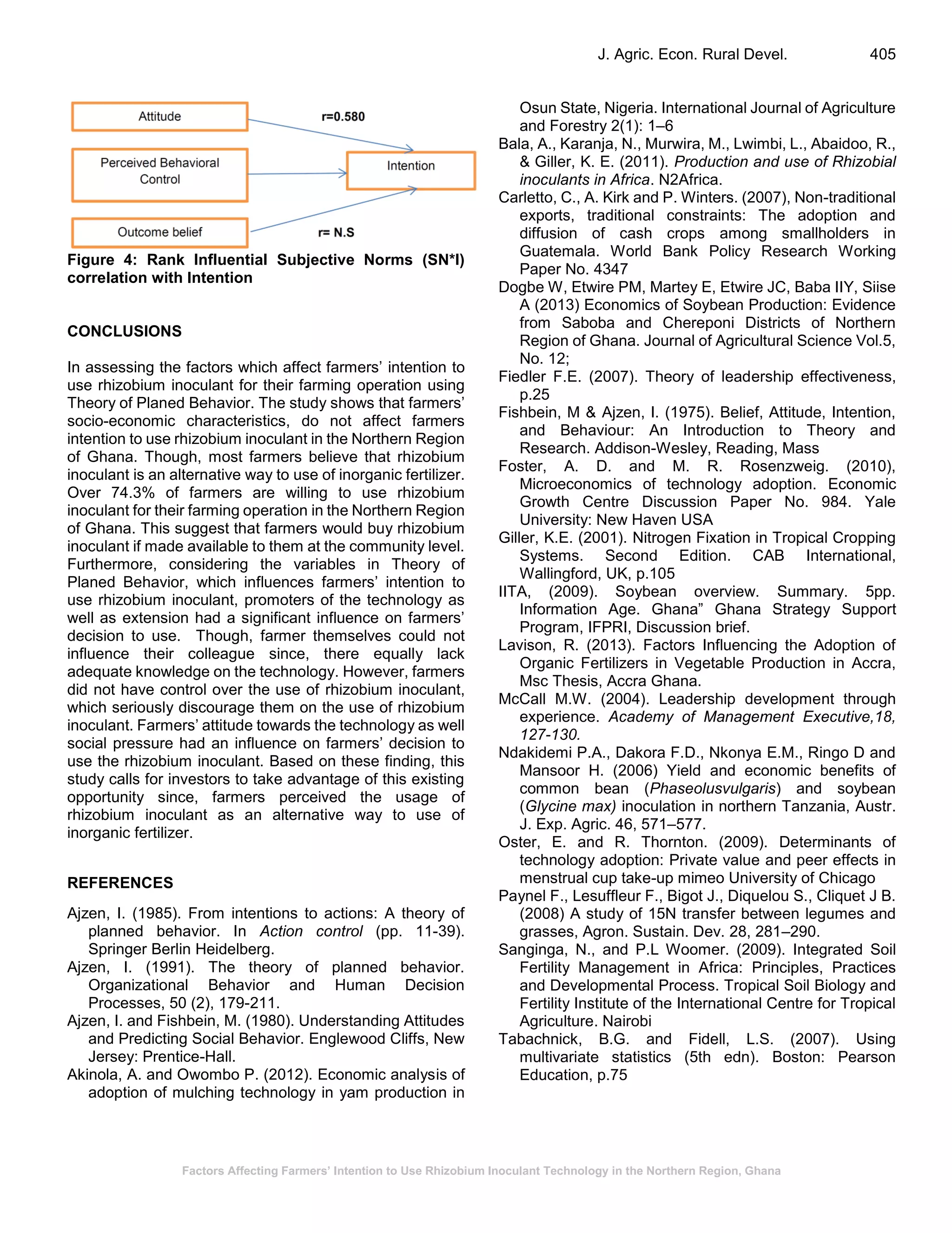 Factors Affecting Farmers’ Intention to Use Rhizobium Inoculant Technology in the Northern ...