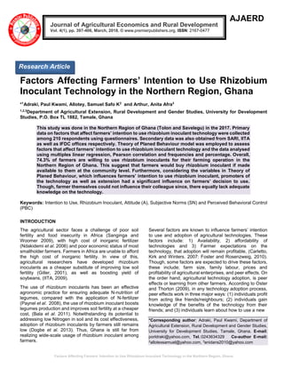 Factors Affecting Farmers’ Intention to Use Rhizobium Inoculant Technology in the Northern ...