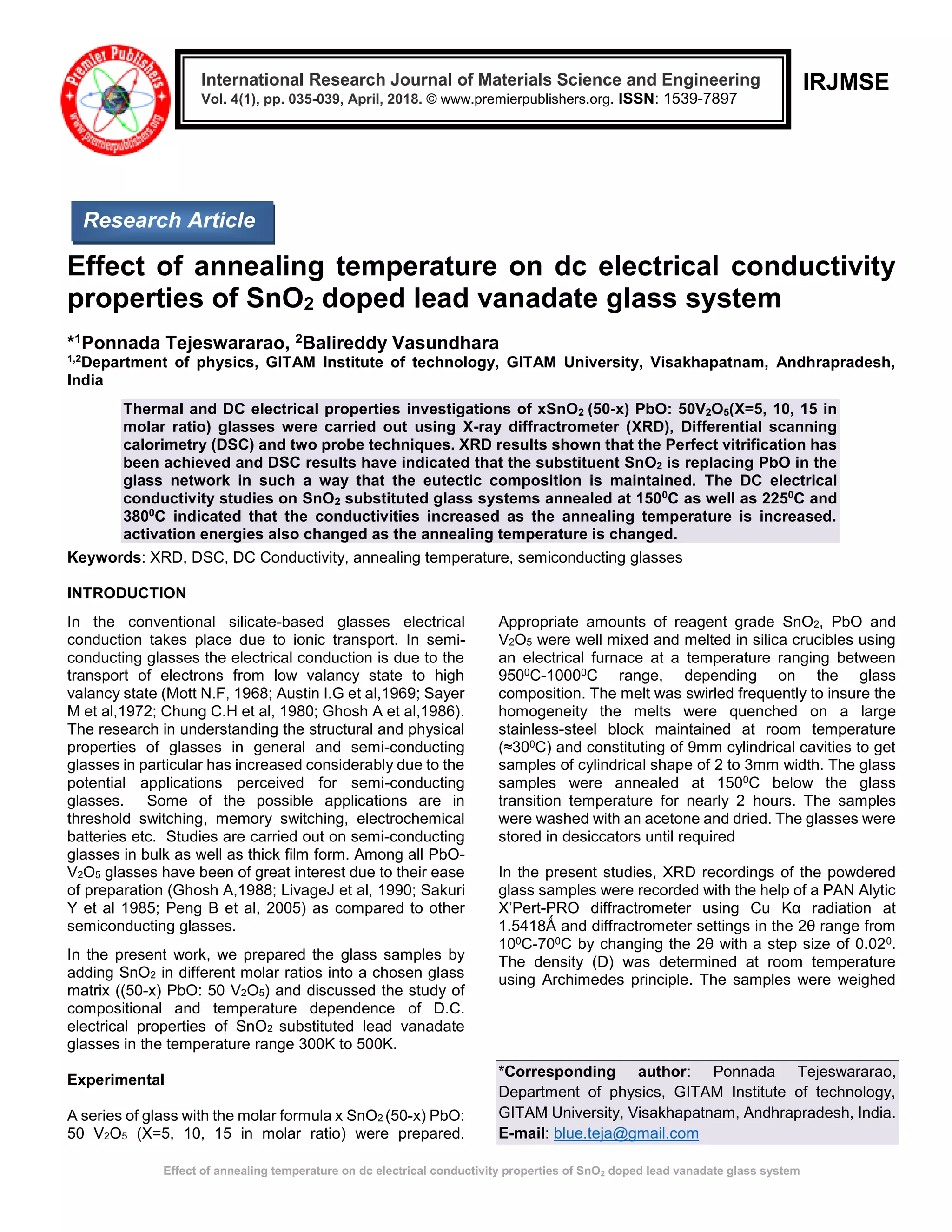 Effect of annealing temperature on dc electrical conductivity ...
