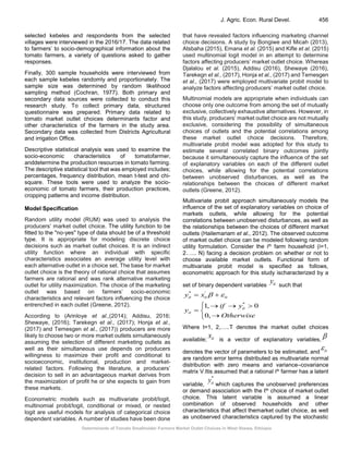 Determinants of Tomato Smallholder Farmers Market Outlet Choices in West Shewa, Ethiopia | PDF