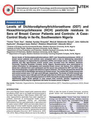 Levels of Dichlorodiphenyltrichloroethane (DDT) and ...