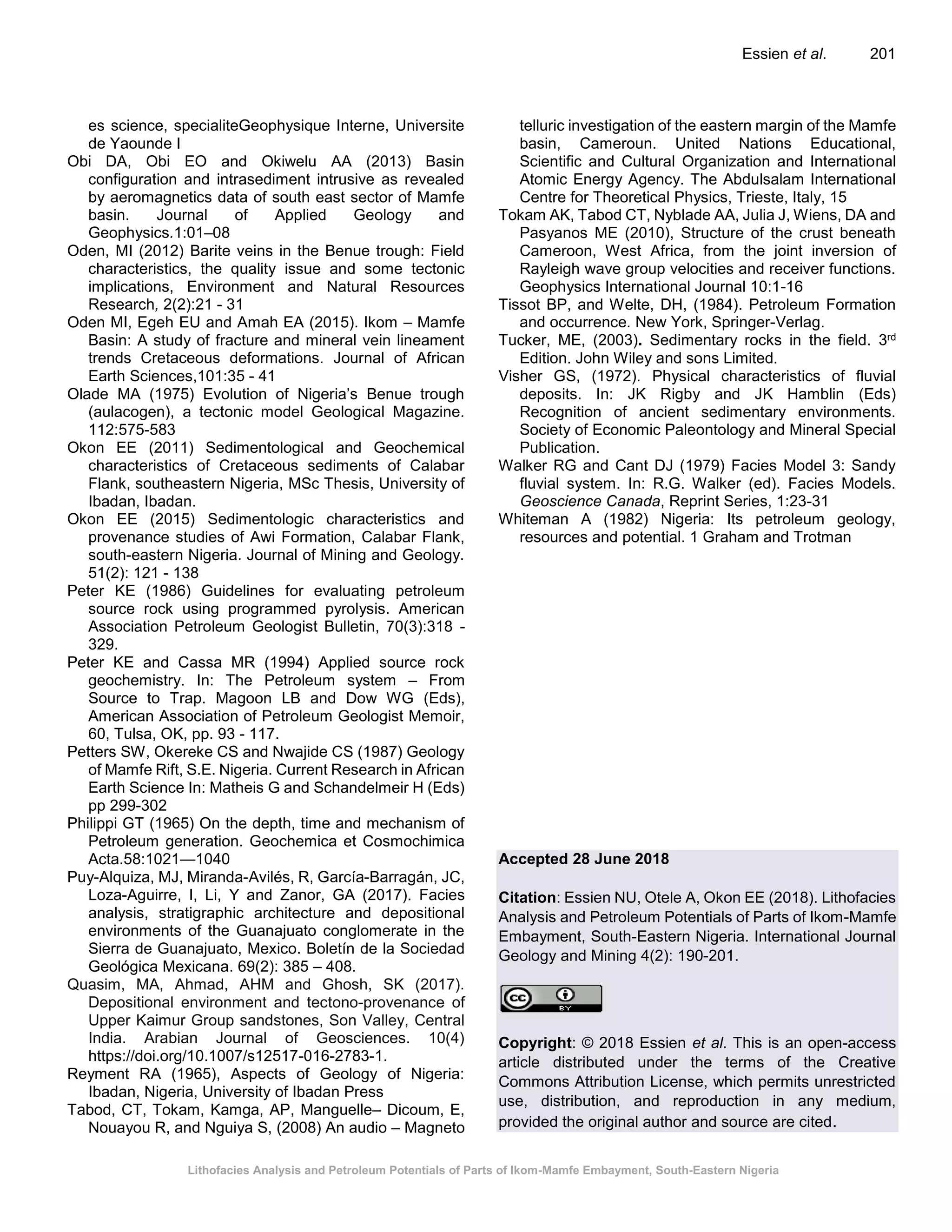 Lithofacies Analysis and Petroleum Potentials of Parts of Ikom-Mamfe ...