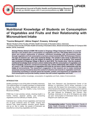 Nutritional Knowledge of Students on Consumption of Vegetables and ...