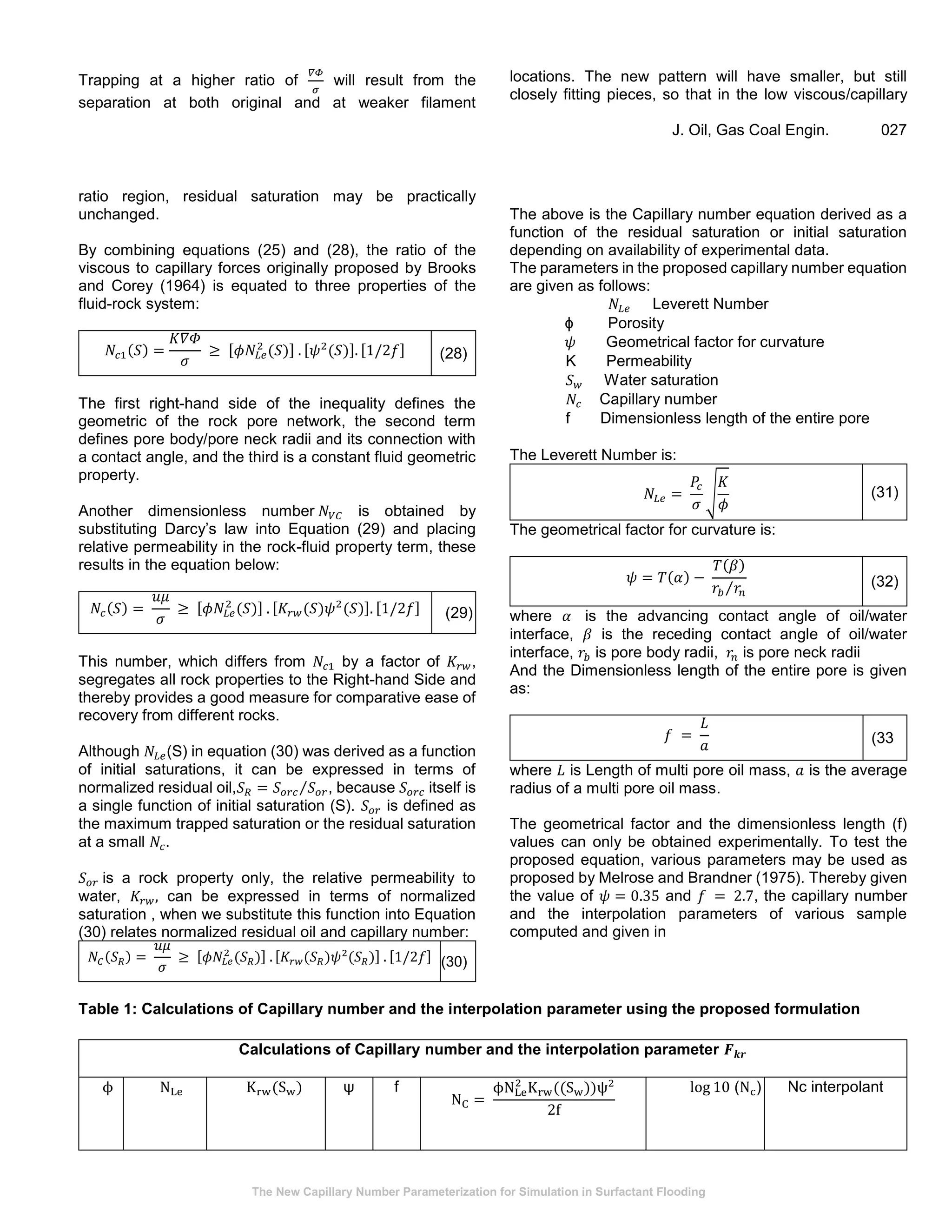 The New Capillary Number Parameterization for Simulation in Surfactant Flooding | PDF