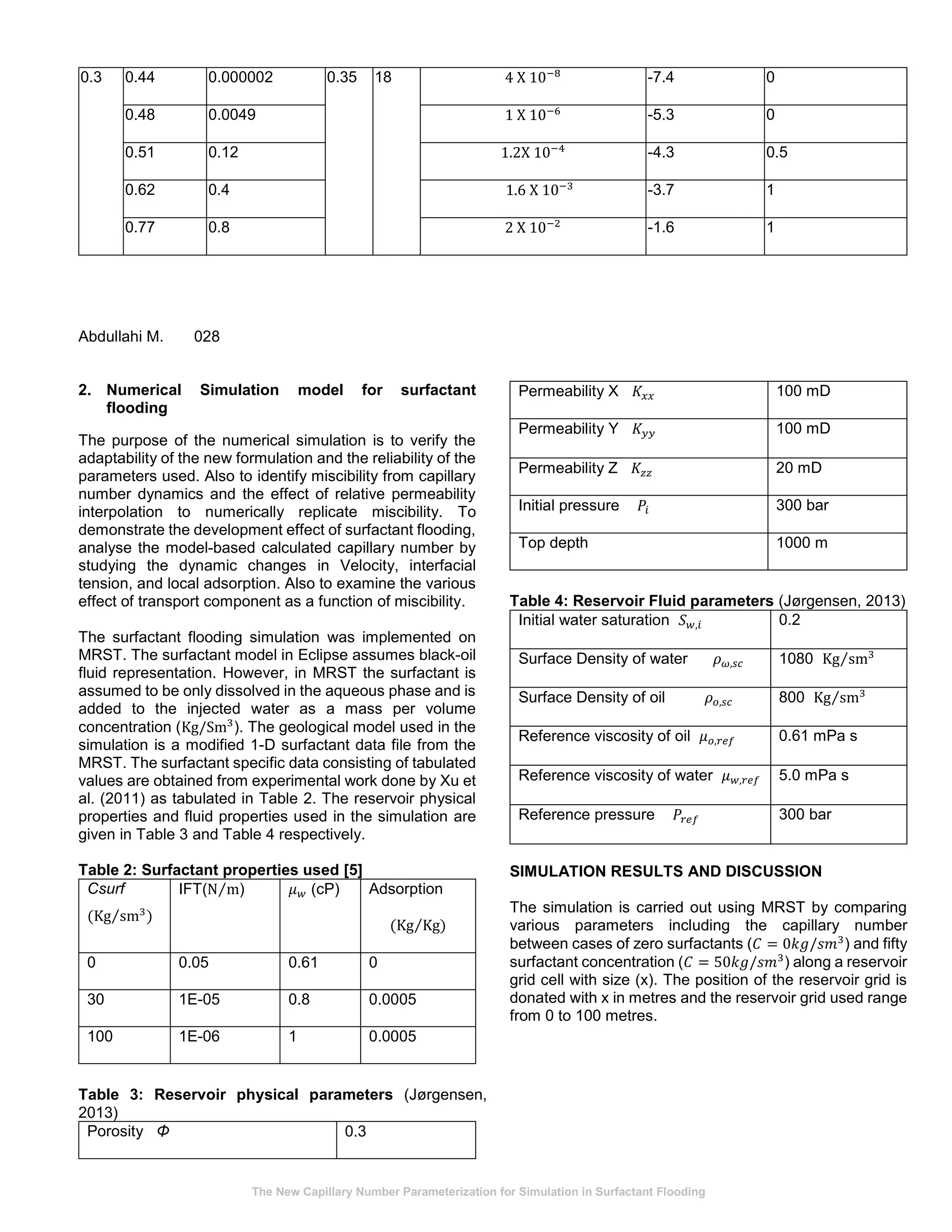 The New Capillary Number Parameterization for Simulation in Surfactant Flooding | PDF
