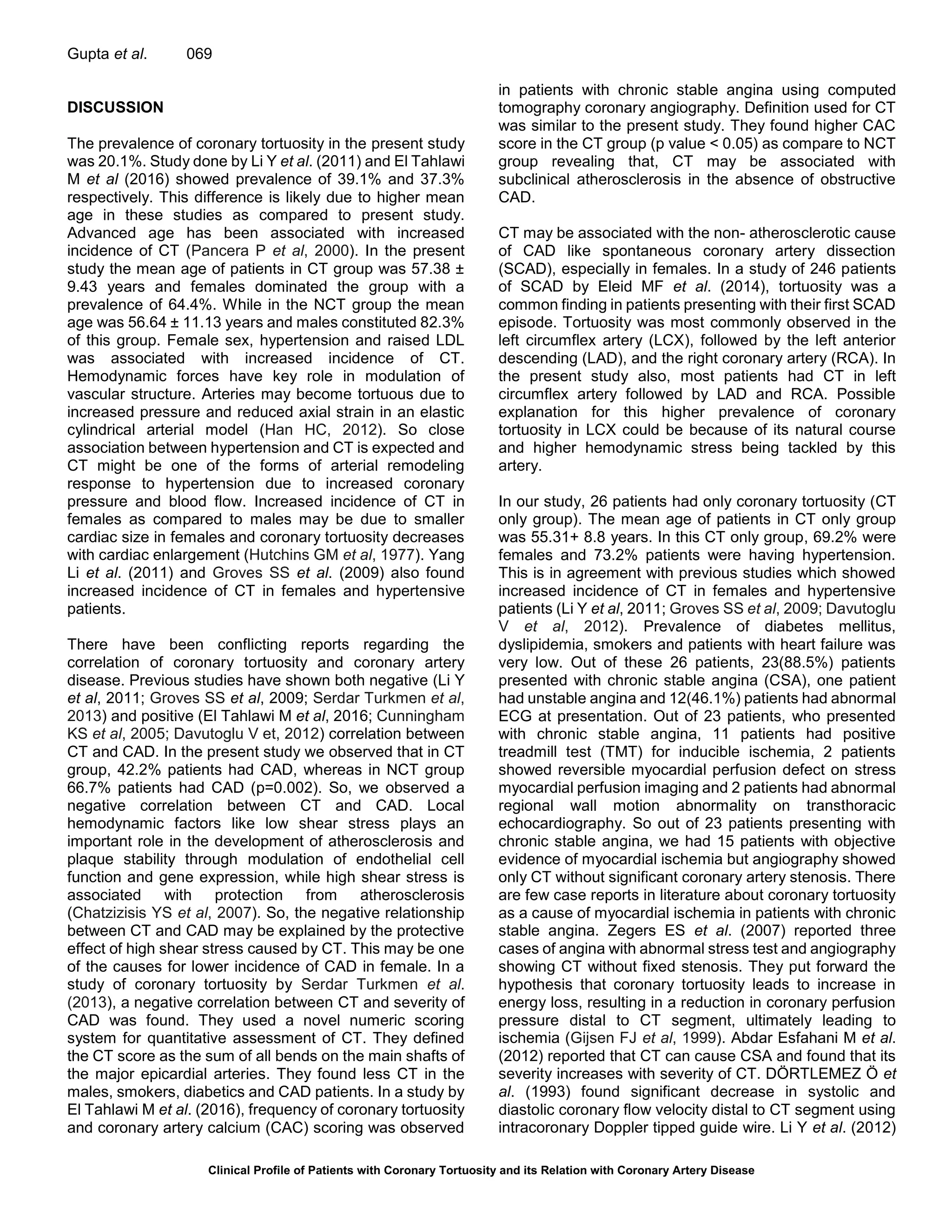 Clinical Profile of Patients with Coronary Tortuosity and its Relation ...