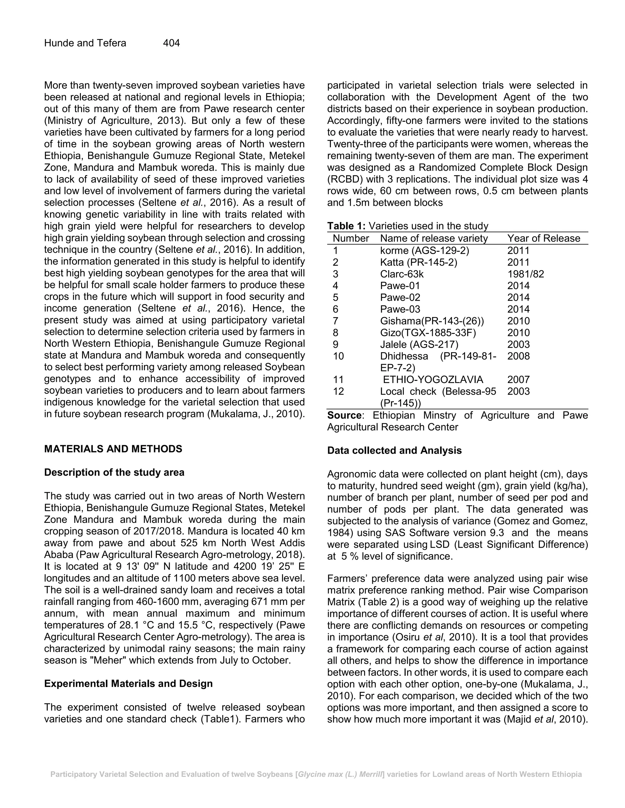 Participatory Varietal Selection and Evaluation of twelve Soybeans ...
