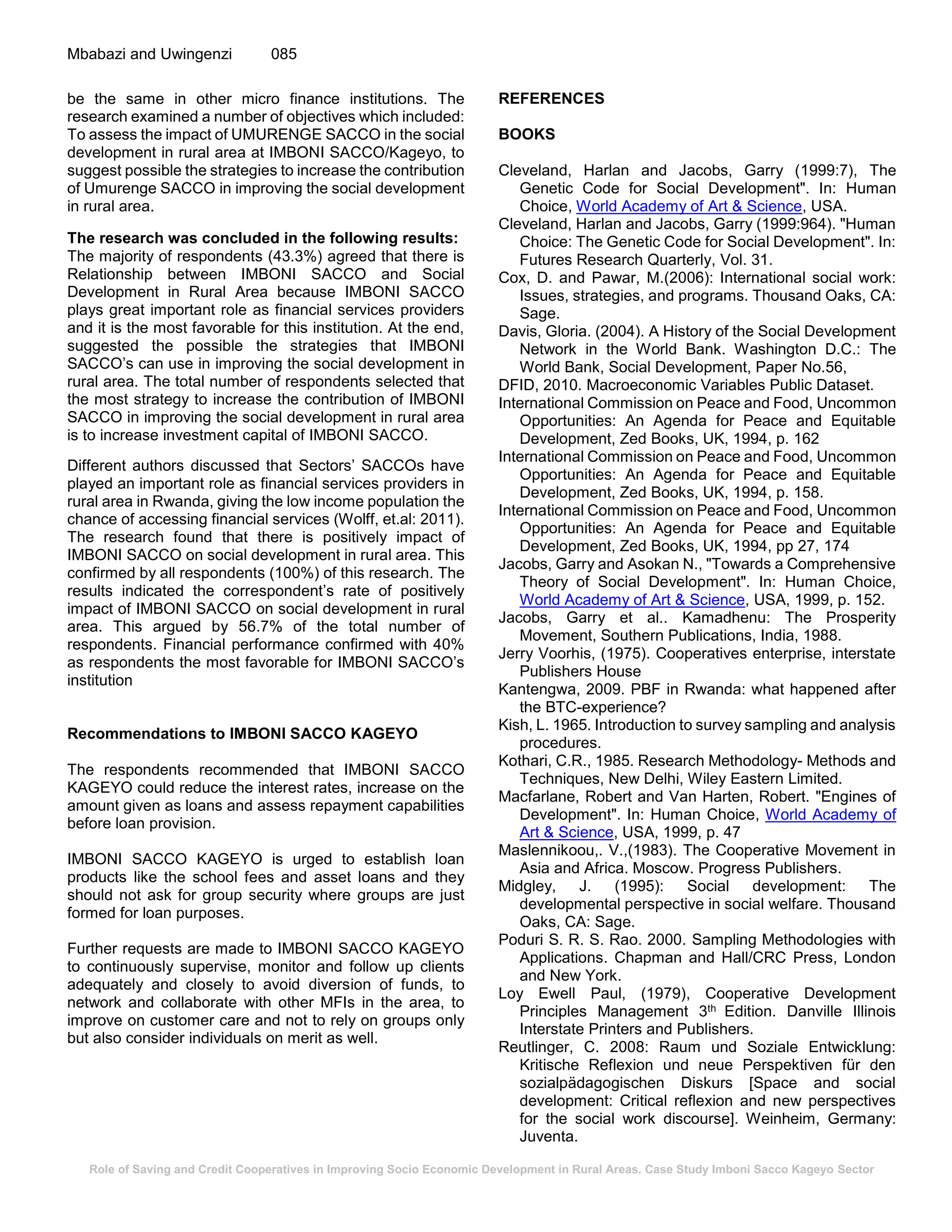 Role of Saving and Credit Cooperatives in Improving Socio Economic ...