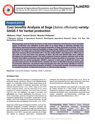 Cost benefits Analysis of Sage (Salvia officinalis) variety: SAGE-1 for ...