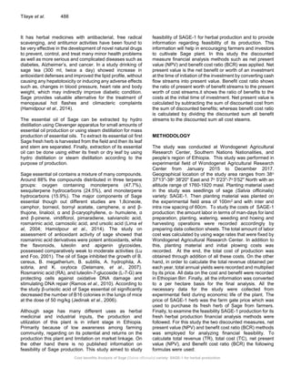 Cost benefits Analysis of Sage (Salvia officinalis) variety: SAGE-1 for ...