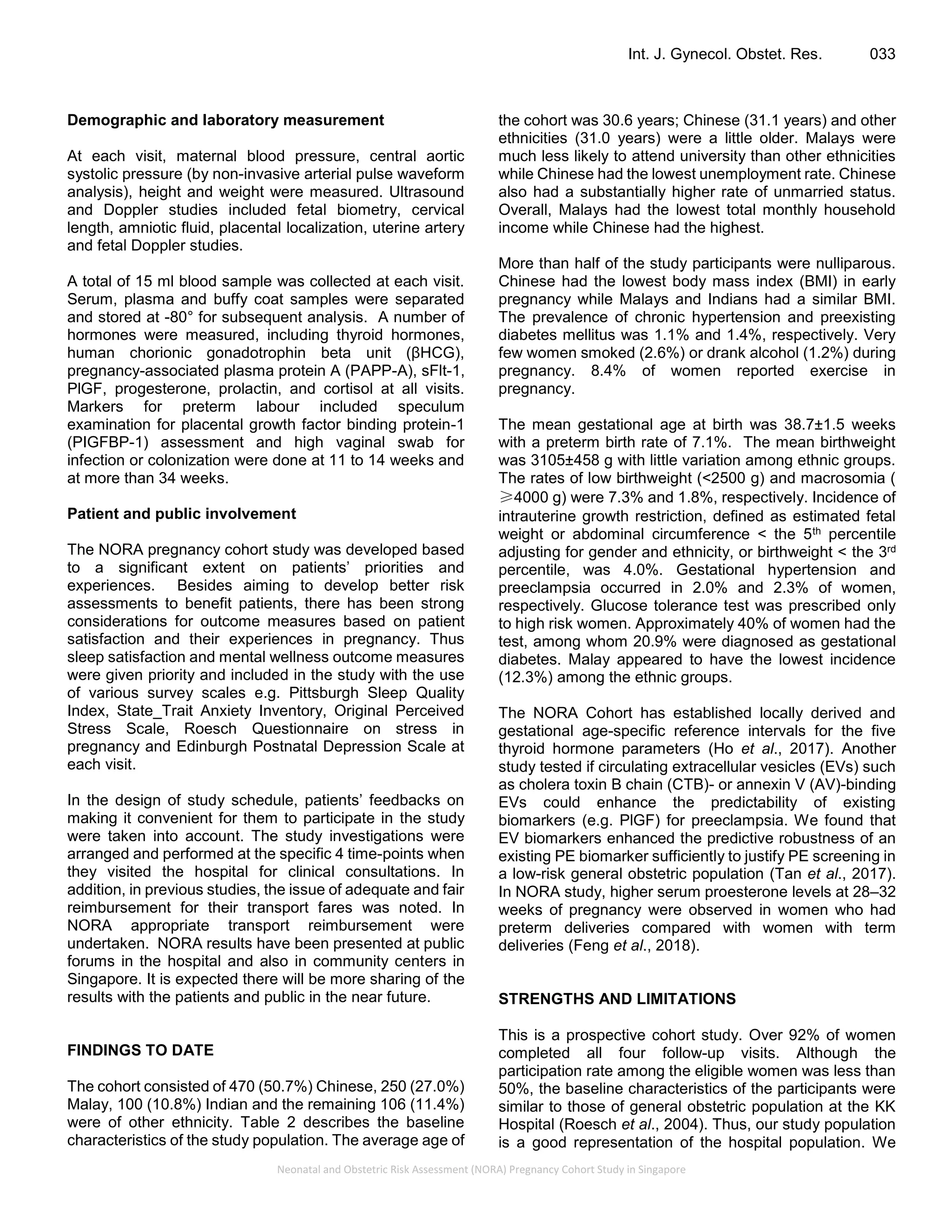 Neonatal and Obstetric Risk Assessment (NORA) Pregnancy Cohort Study in ...