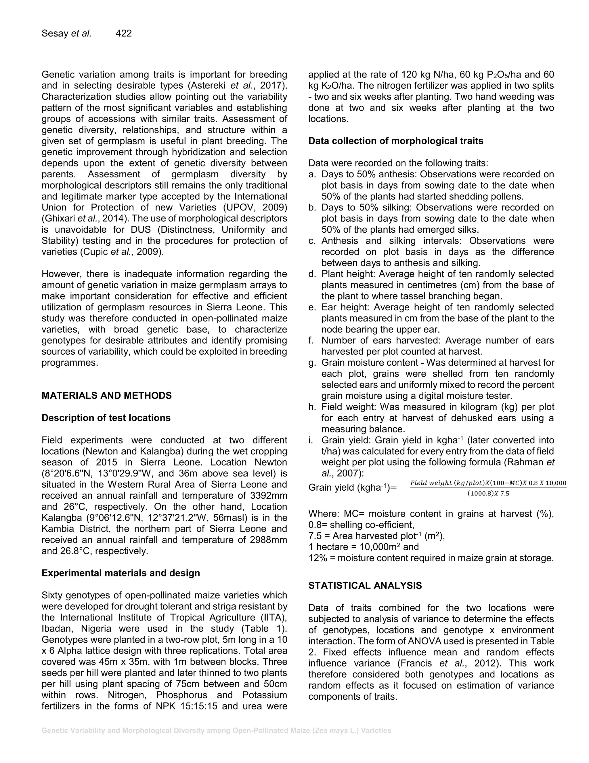 Genetic Variability and Morphological Diversity among Open-Pollinated ...