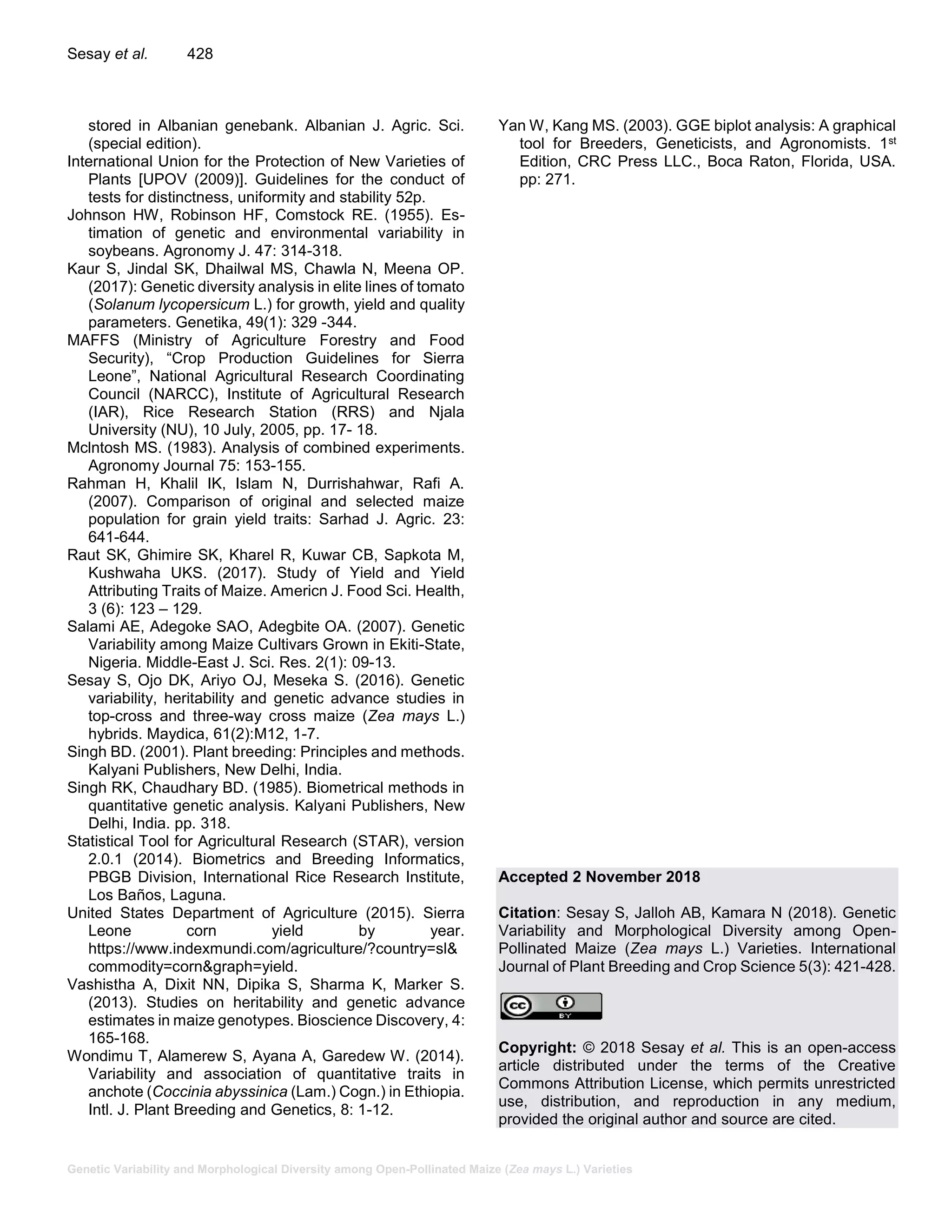 Genetic Variability and Morphological Diversity among Open-Pollinated ...
