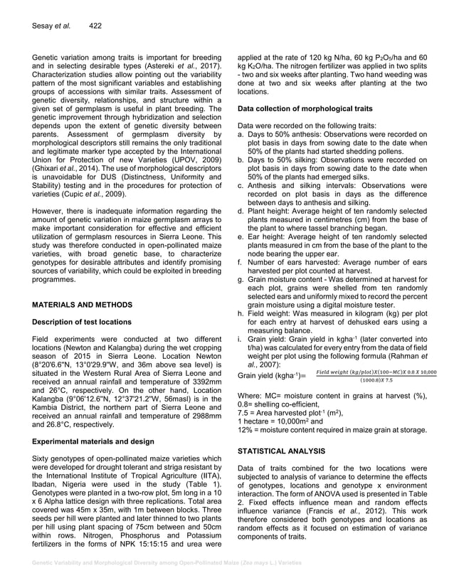 Genetic Variability and Morphological Diversity among Open-Pollinated Maize (Zea mays L ...