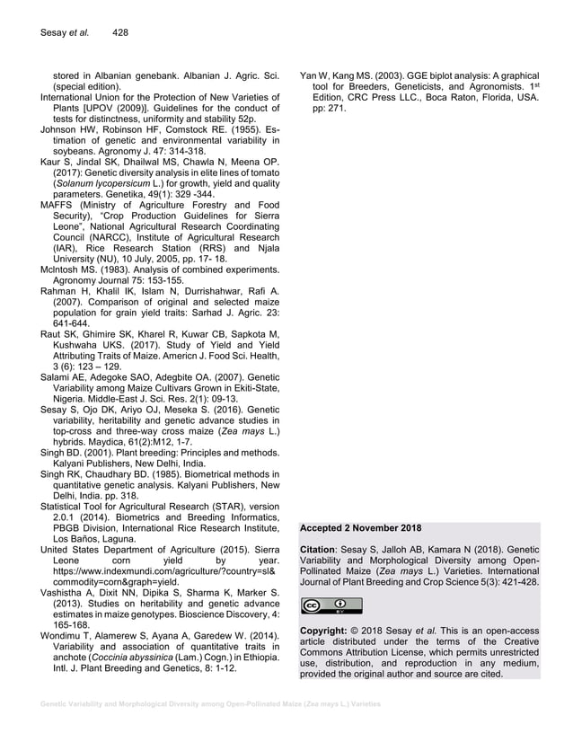 Genetic Variability and Morphological Diversity among Open-Pollinated Maize (Zea mays L ...