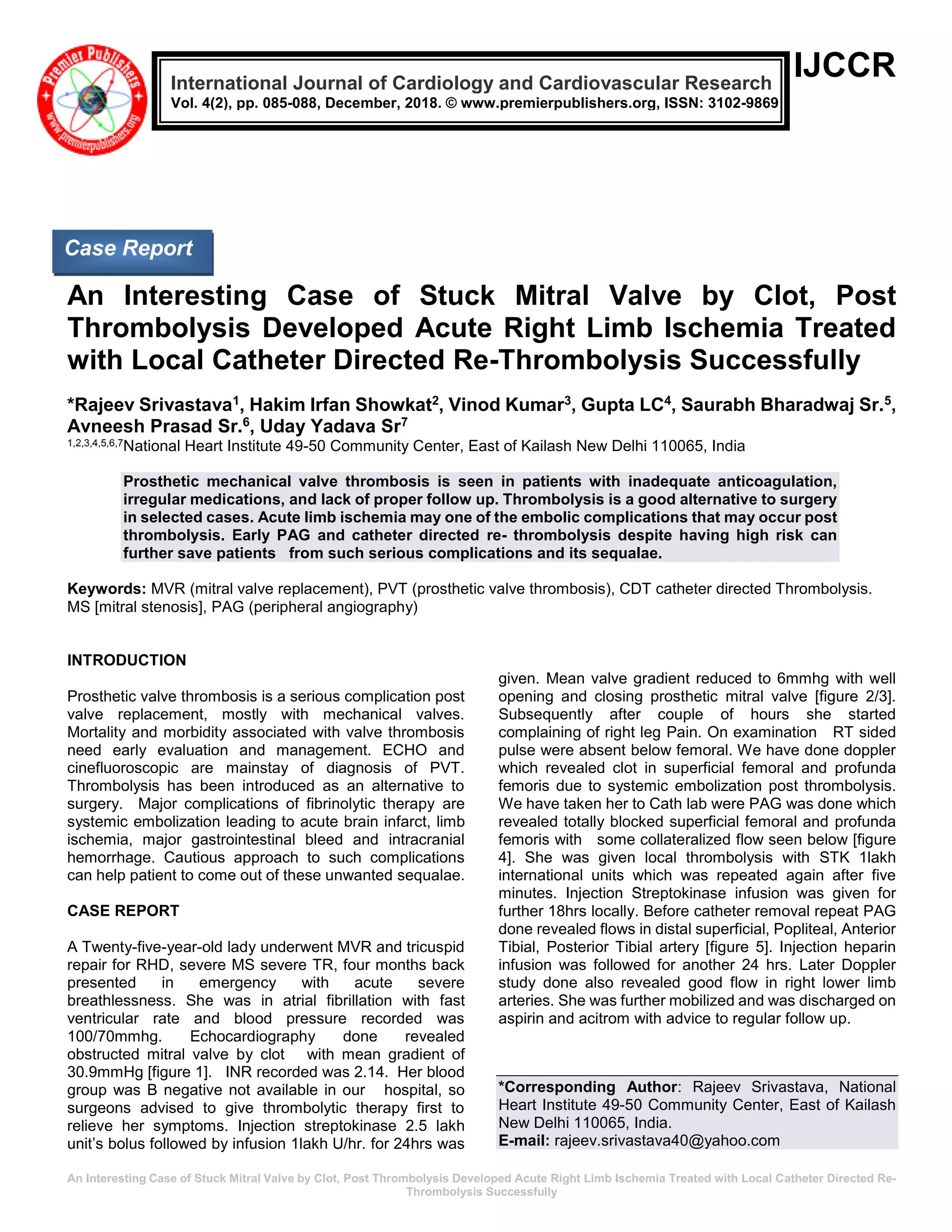 An Interesting Case of Stuck Mitral Valve by Clot, Post Thrombolysis ...