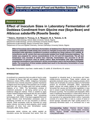 Effect of Inoculum Sizes in Laboratory Fermentation of Daddawa ...