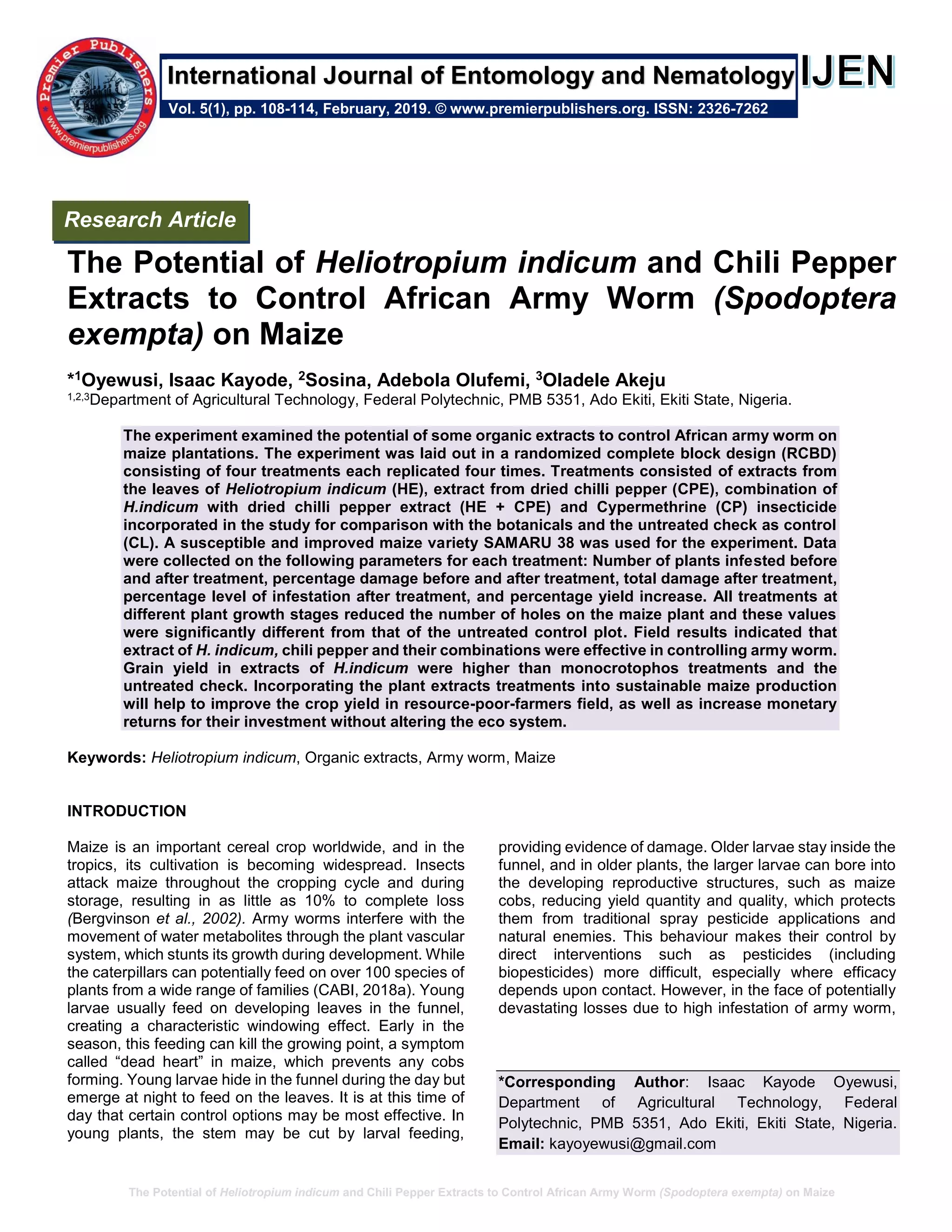 The Potential of Heliotropium indicum and Chili Pepper Extracts to ...