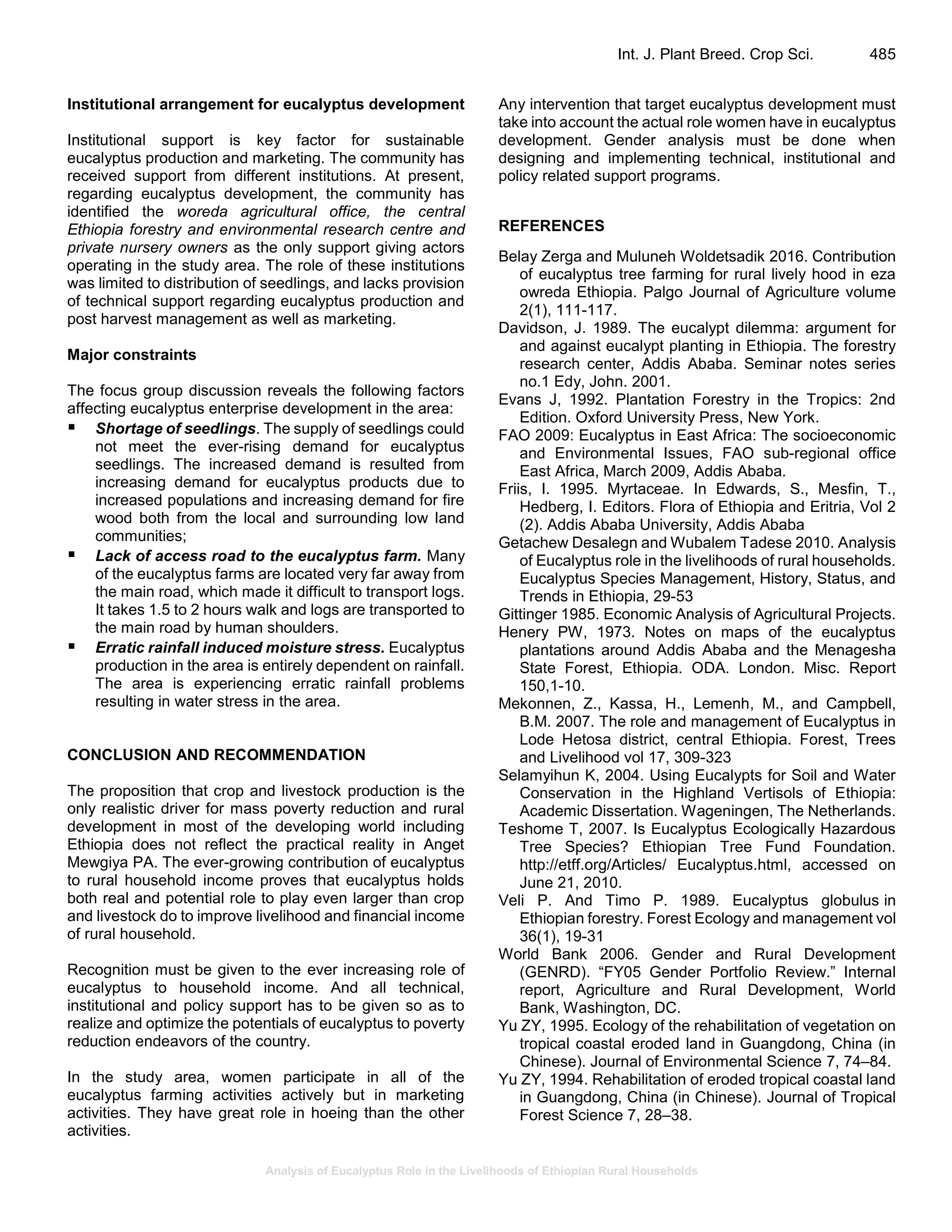 Analysis of Eucalyptus Role in the Livelihoods of Ethiopian Rural ...