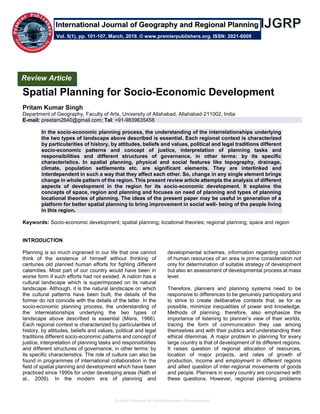 Spatial Planning for Socio-Economic Development | PDF