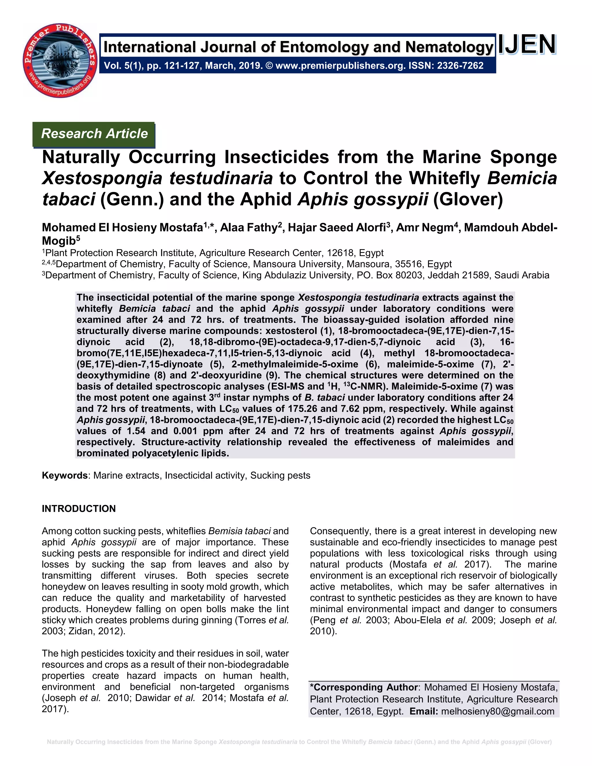 Naturally Occurring Insecticides from the Marine Sponge Xestospongia ...
