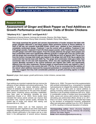 Assessment of Ginger and Black Pepper as Feed Additives on Growth ...