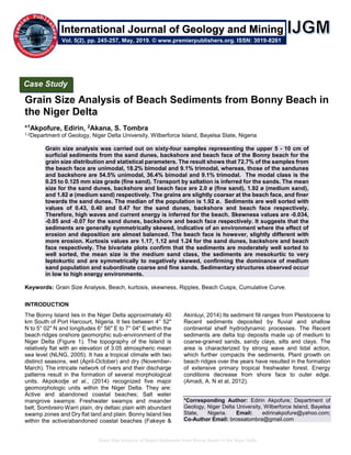 Grain Size Analysis of Beach Sediments from Bonny Beach in the Niger ...
