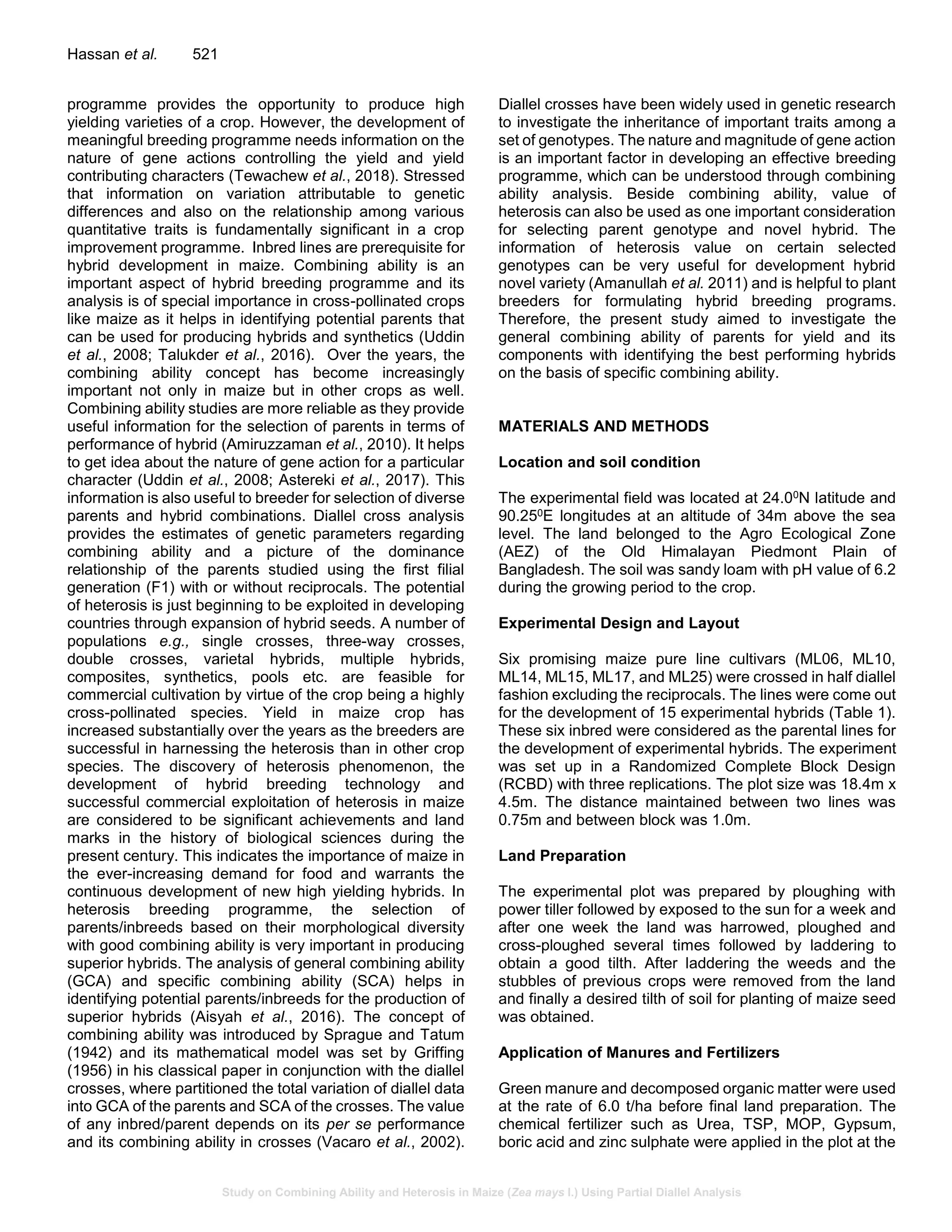 Study on Combining Ability and Heterosis in Maize (Zea mays l.) Using ...