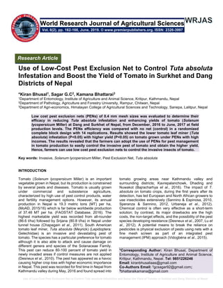 Use of Low-Cost Pest Exclusion Net to Control Tuta absoluta Infestation ...