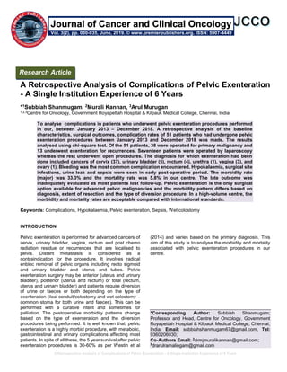 A Retrospective Analysis of Complications of Pelvic Exenteration - A ...