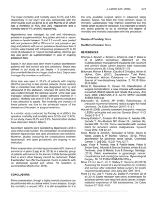 A Retrospective Analysis of Complications of Pelvic Exenteration - A Single Institution ...