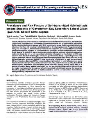 Prevalence and Risk Factors of Soil-transmitted Helminthiasis among ...