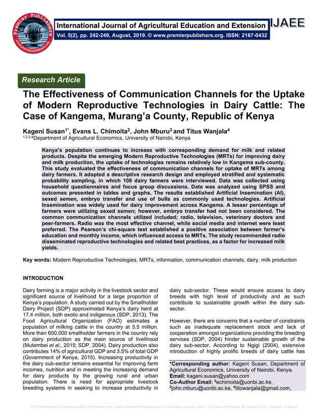 The Effectiveness of Communication Channels for the Uptake of Modern Reproductive Technologies ...