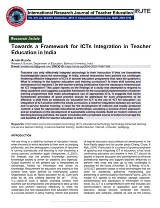 Towards a Framework for ICTs Integration in Teacher Education in India ...