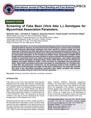 Screening of Faba Bean (Vicia faba L.) Genotypes for Mycorrhizal Association Parameters | PDF