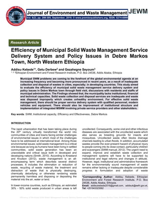 Efficiency of Municipal Solid Waste Management Service Delivery System and Policy Issues in ...