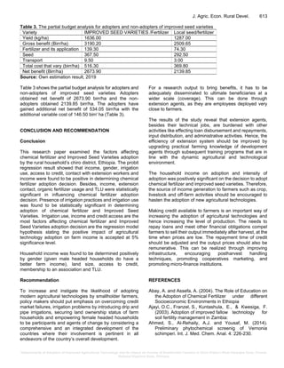 Determinants of Adoption of Improved Agricultural Technology and Its ...