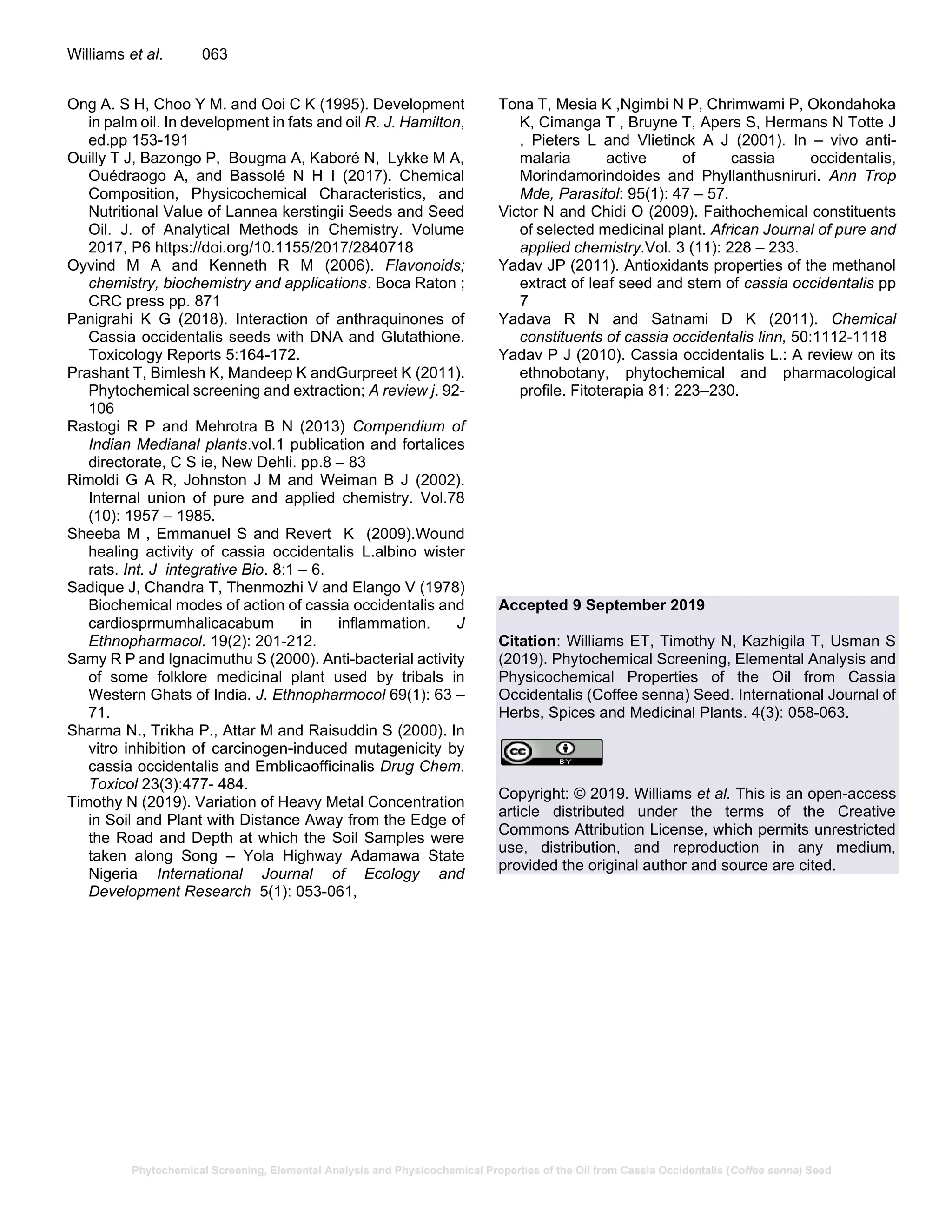 Phytochemical Screening, Elemental Analysis and Physicochemical Properties of the Oil from ...