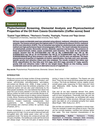 Phytochemical Screening, Elemental Analysis and Physicochemical Properties of the Oil from ...