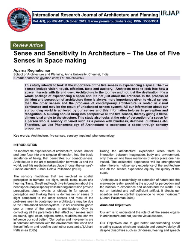 Sense and Sensitivity in Architecture – The Use of Five Senses in Space ...