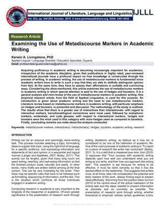 Examining the Use of Metadiscourse Markers in Academic Writing | PDF