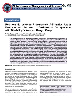 Relationship between Procurement Affirmative Action Practices and ...