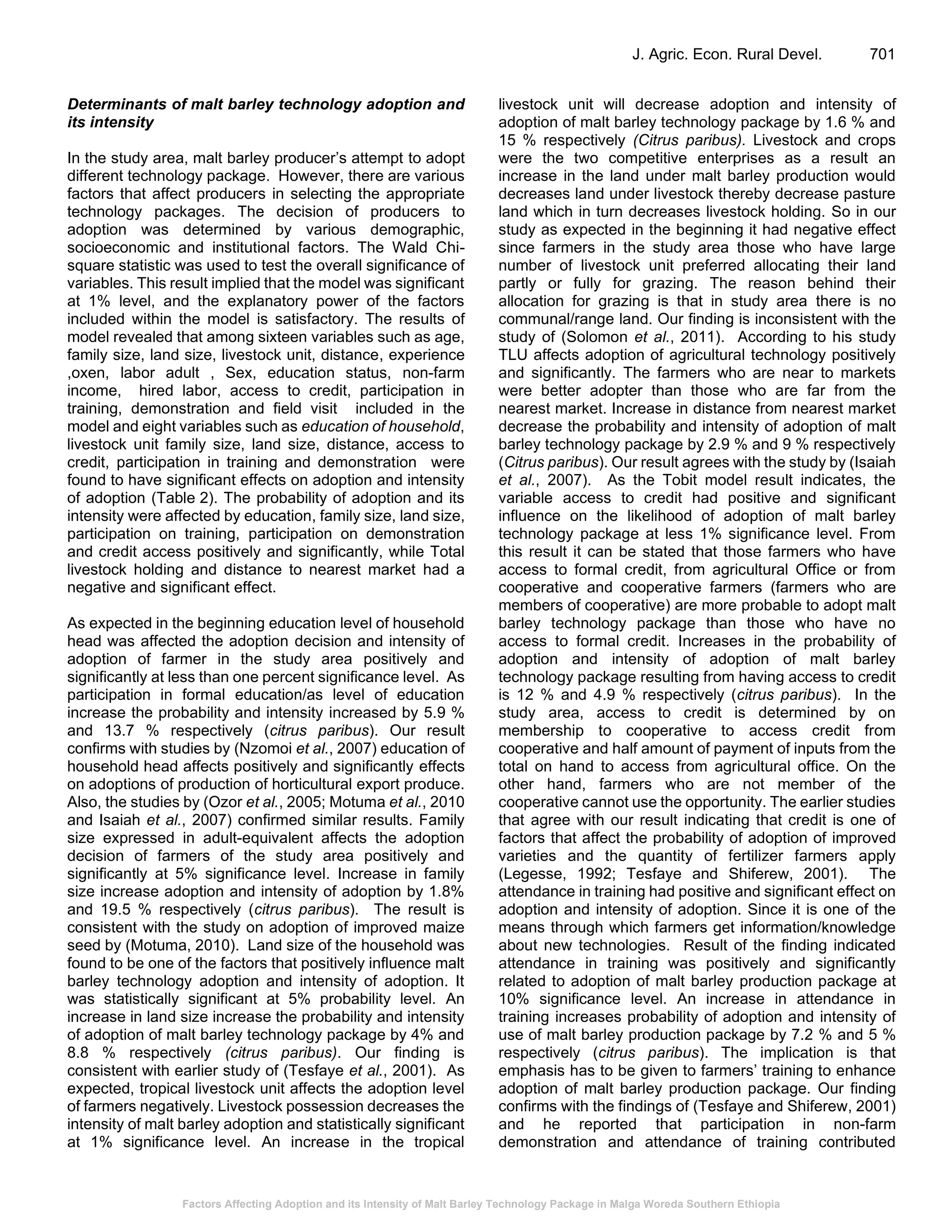Factors Affecting Adoption and its Intensity of Malt Barley Technology ...