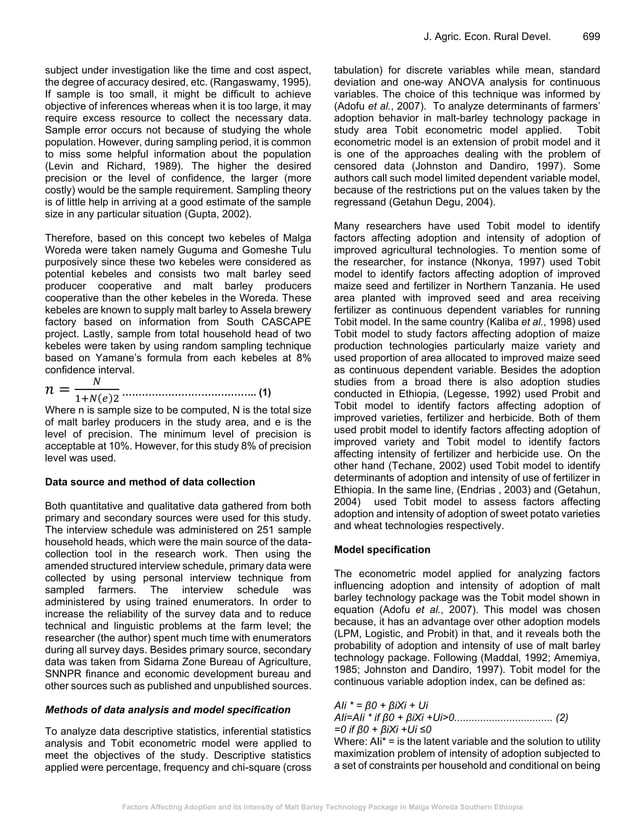Factors Affecting Adoption and its Intensity of Malt Barley Technology Package in Malga Woreda ...