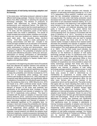 Factors Affecting Adoption and its Intensity of Malt Barley Technology Package in Malga Woreda ...