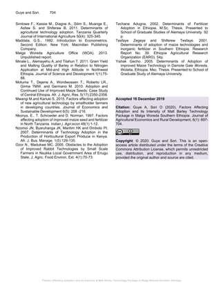 Factors Affecting Adoption and its Intensity of Malt Barley Technology Package in Malga Woreda ...