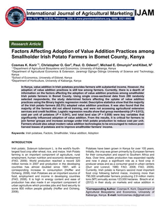 Factors Affecting Adoption of Value Addition Practices among Smallholder Irish Potato Farmers in ...