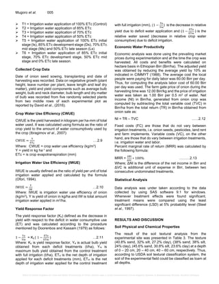 Effect of Deficit Irrigation on Yield and Water Productivity of Onion (Allium cepa l.) under ...